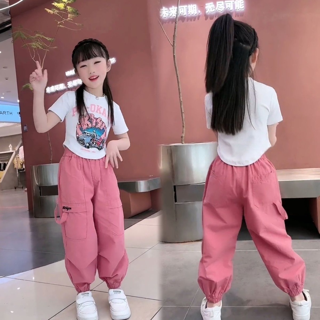 5 14 Years Fashions Short Sleeve Tee Cargo Pants 2 Piece Terno For