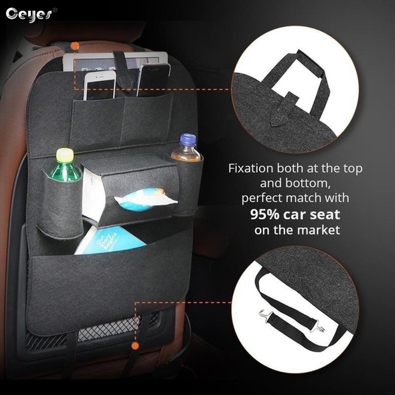 Ceyes Car Seat Backrest Manager Portable Felt Car Seat Multi-pocket ...