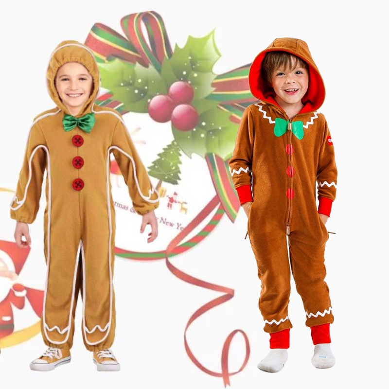 【Ready Stock】Christmas Gingerbread Man Kids Cosplay Costume Bodysuit ...