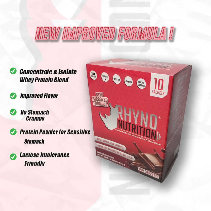 RHYNO NUTRITION WHEY PROTEIN DRINK MIX 10 SACHETS | Shopee Philippines