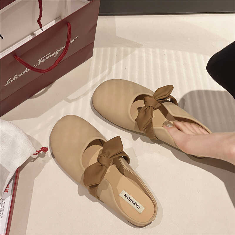 Bow soft bottom toe half slippers for women's summer outdoor wear 2024 ...