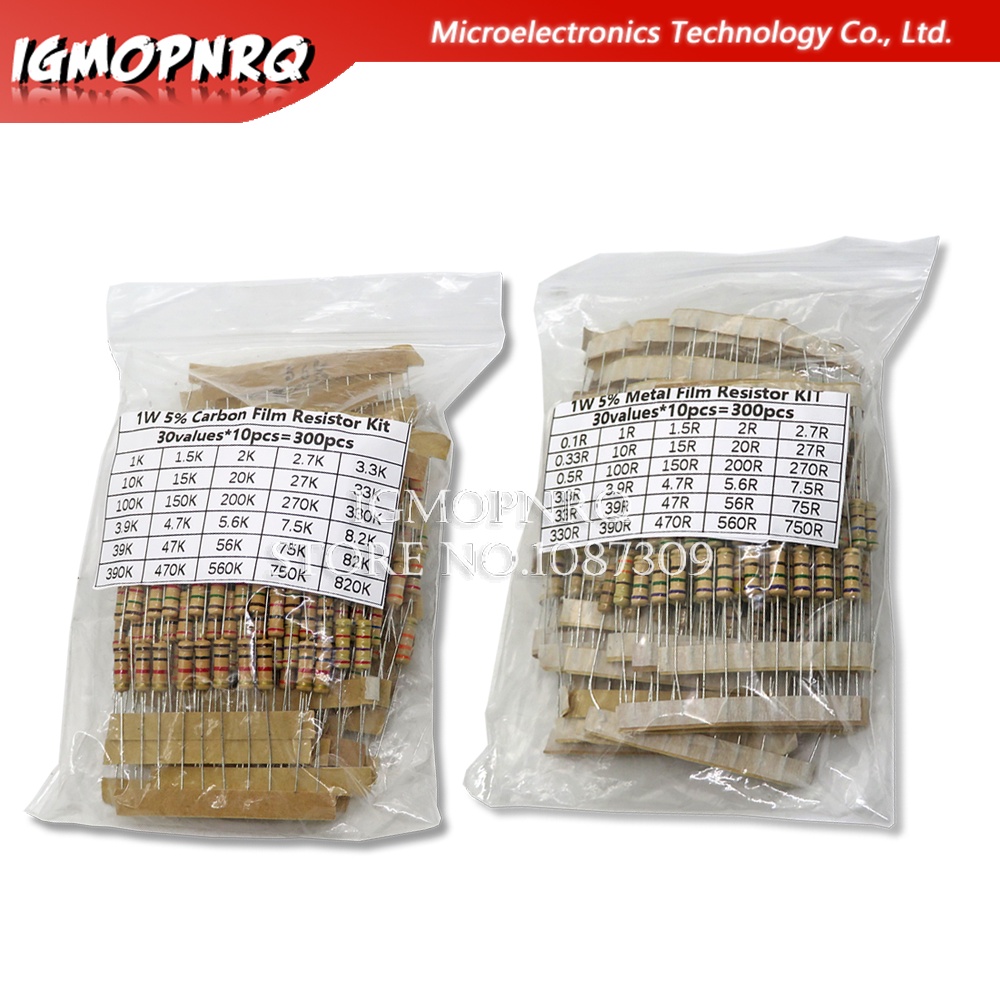 150PCS 300PCS Resistor Kit 1W 2W 3W 5W 5% 30Kinds X 10PCS Carbon Film ...