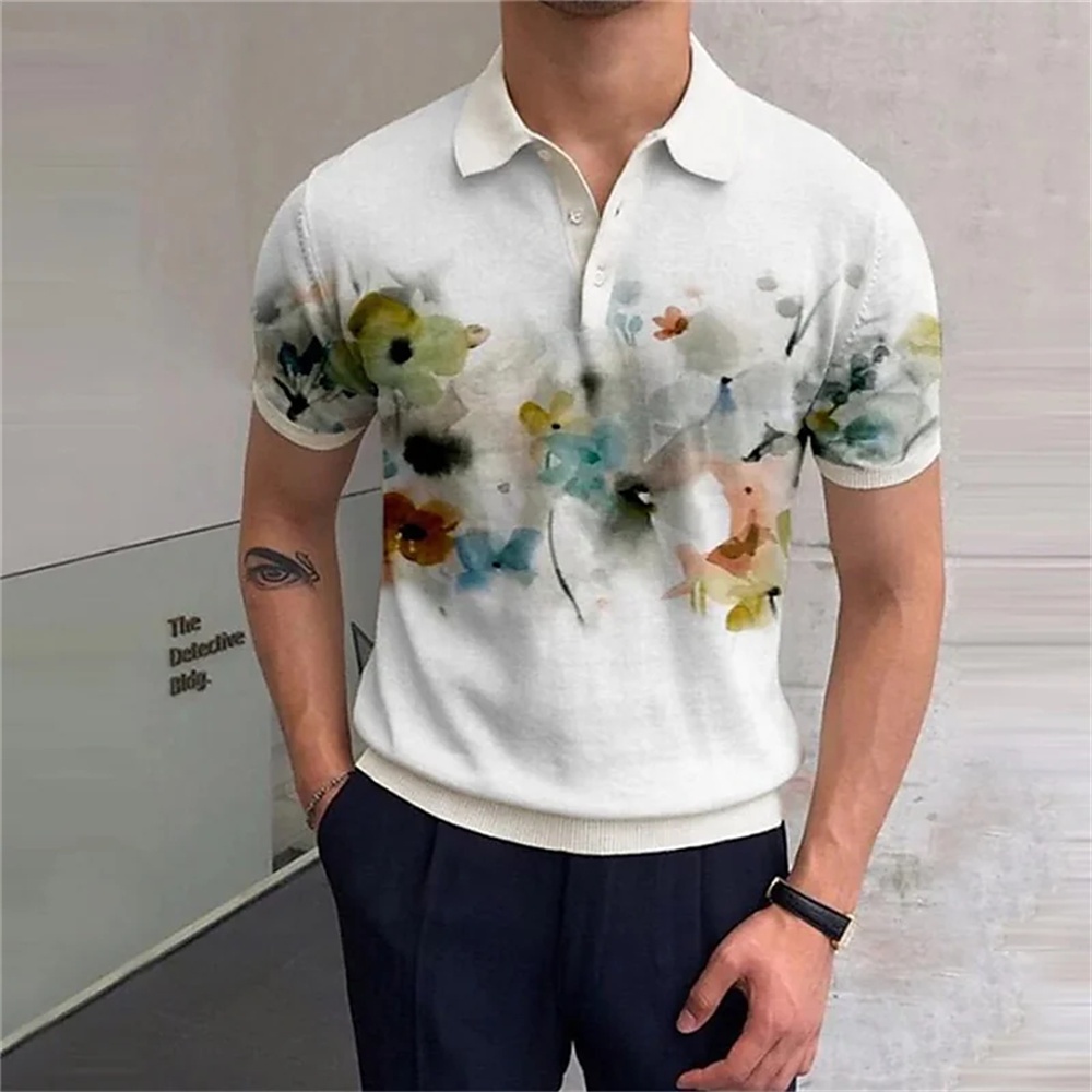 Summer Street Fashion Men's Casual Tops Short Sleeve Printed Button ...