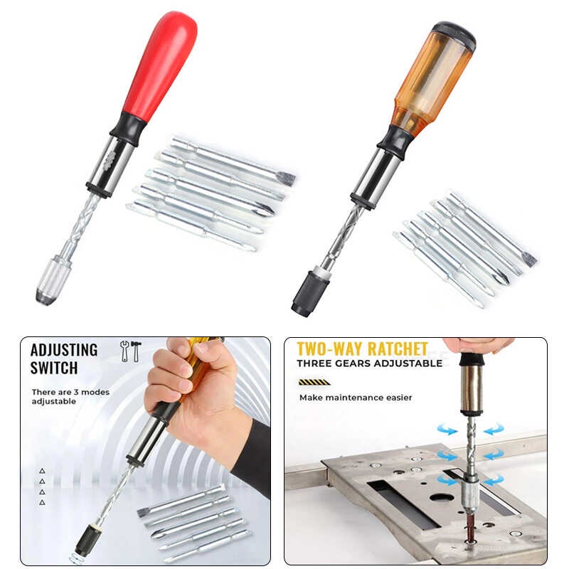 Push Pull Ratchet Screwdriver Set 6 in 1 Press Type Semi-automatic ...