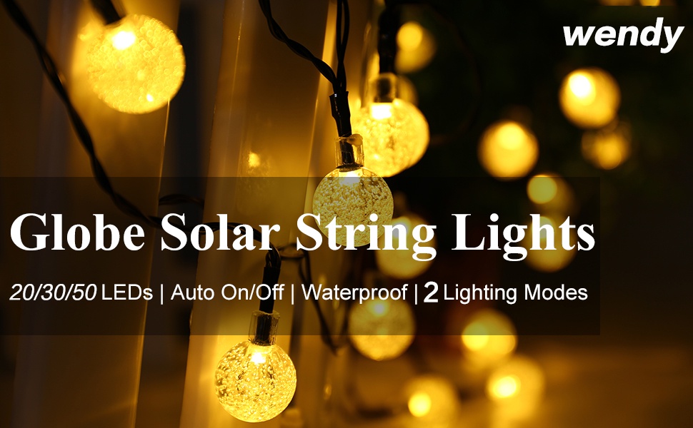 Lights String Outdoor Waterproof LED Christmas Solar Power Crystal ball ...