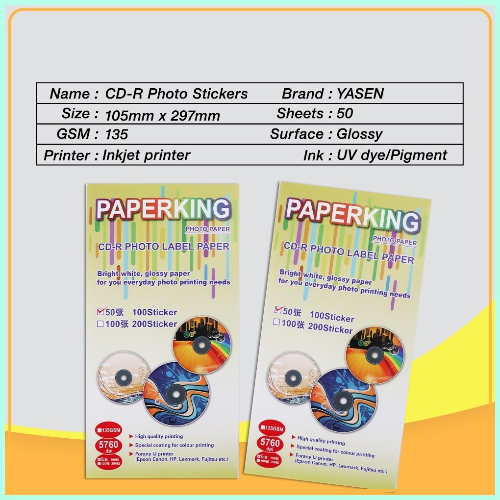 ♻ Yasen CD-R Glossy Photo Stickers 50 Sheets 100 Labels CD Printable ...