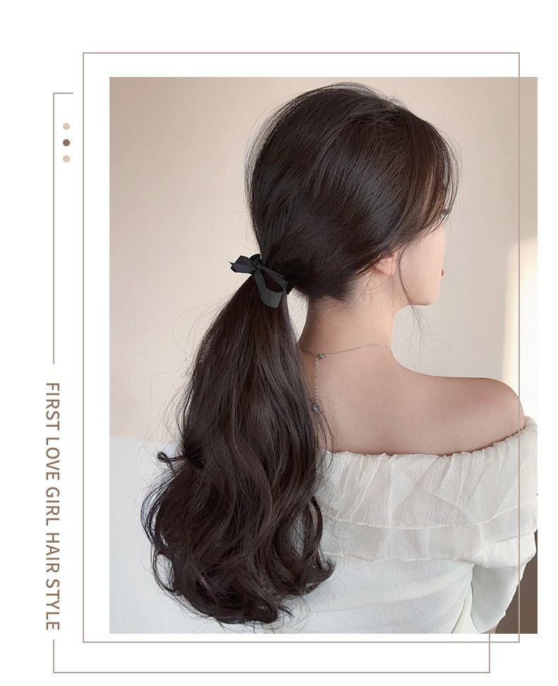 Pear flower roll short ponytail wig female fluffy strap low ponytail ...