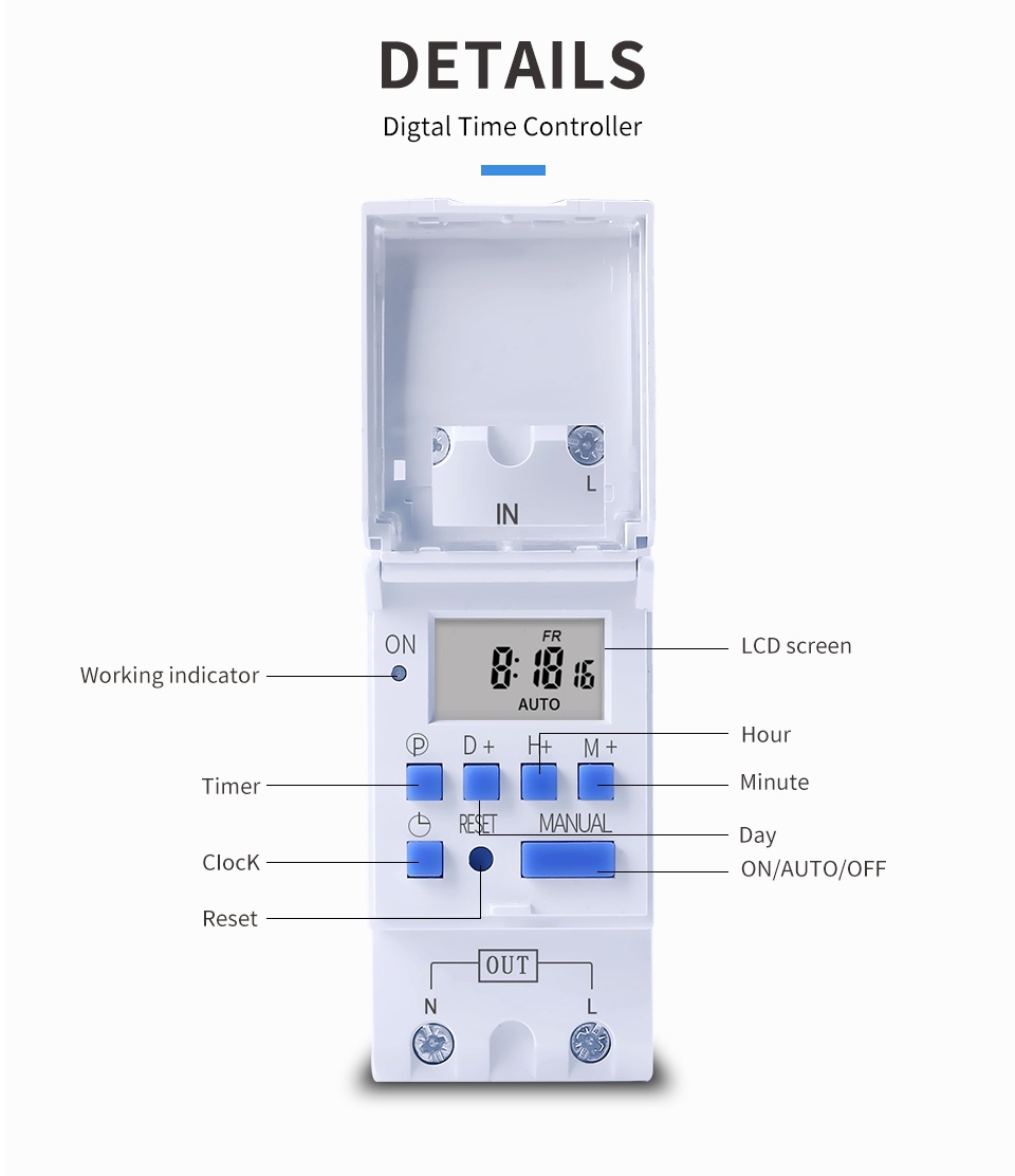 TAXNELE thc30a Din Rail Weekly 7 Days Programmable Digital TIME SWITCH Timer Control AC 220V 30A ...