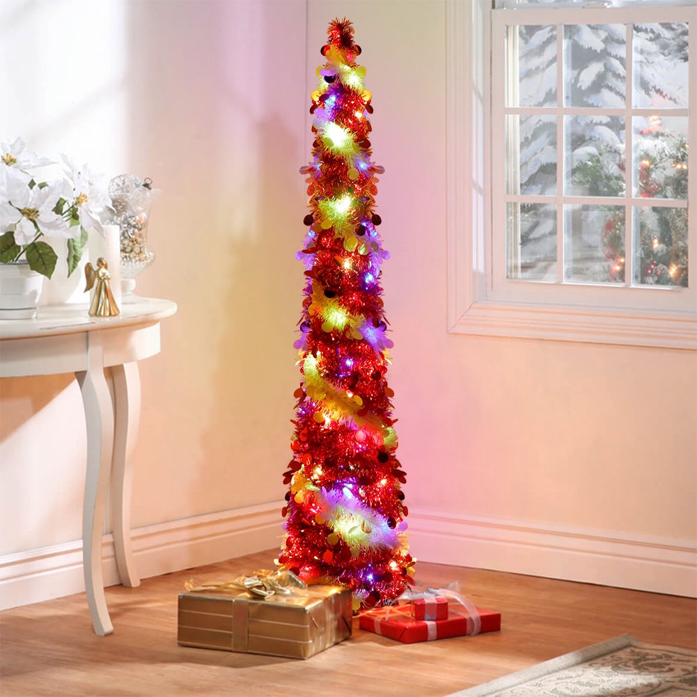 5FT Red Tree, Artificial Skinny Pencil Christmas Tree with 60 LED ...