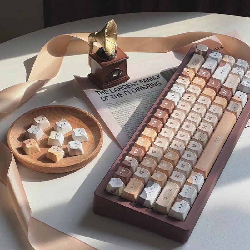 Three Felinae Cat Head Theme Keycaps MAO Profile Five Sides Sublimation ...
