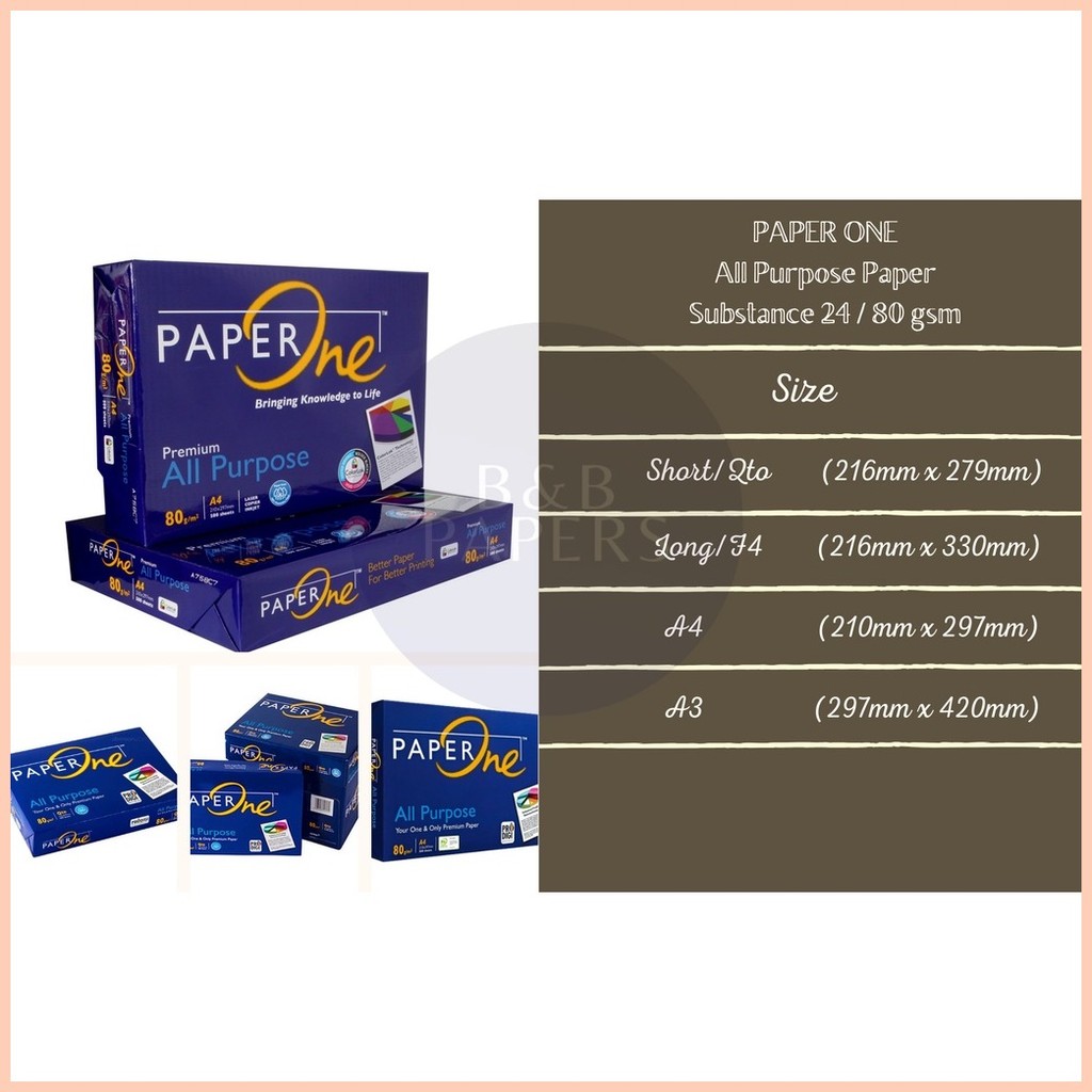 PaperOne Bond Paper - Short/Qto, Long/F4, A4 All Purpose Paper 80 gsm ...