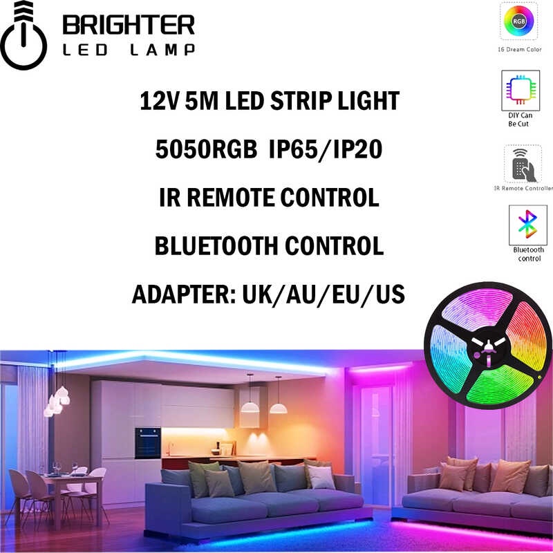 1-5P LED Strip Light IP65/IP20 Infrared Remote /Bluetooth Control 5050 ...