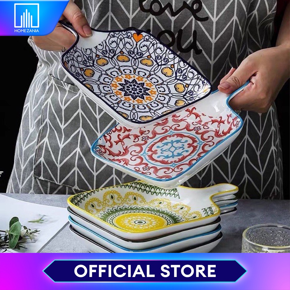 ♞Home Zania Bohemian Square Ceramic Plate Bohemian Style Binaural ...