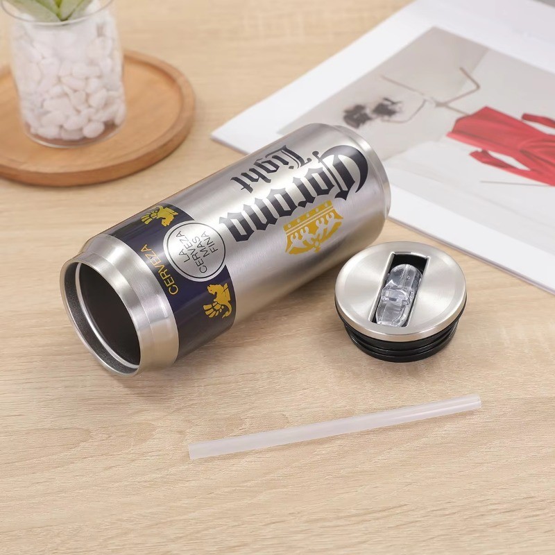 500ML Thermos with Straw Cola Can Termos Para Cafe Beer Bottle 304 ...