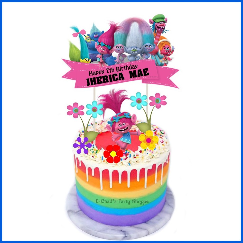 § TROLLS Cake Topper Set (FREE Customize Name) | Shopee Philippines