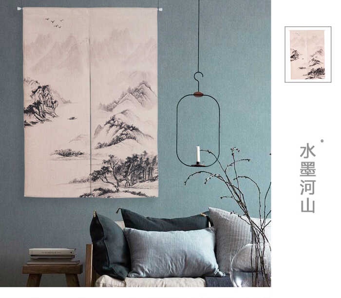 Ang pintura ng tinta ng ilog sa bansang Tsina pag-aaral ng tela kurtina ...