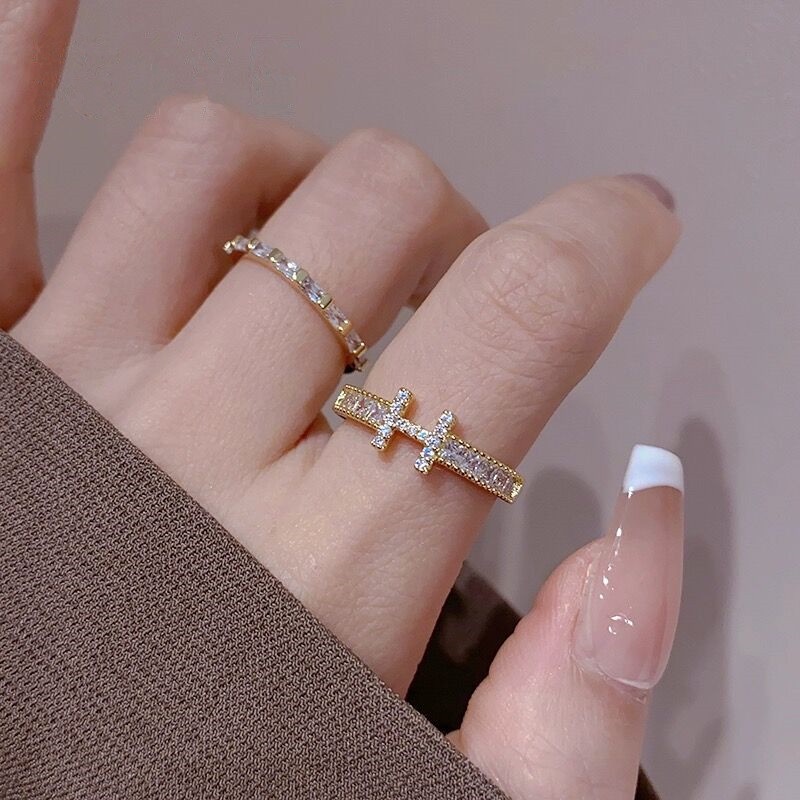 French Gentle Micro-Inlaid Diamond H Letter Ring Female Niche Design ...