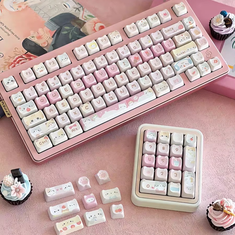 Cat Head Theme Keycaps MAO Profile Five Sides Sublimation Side Engraved ...