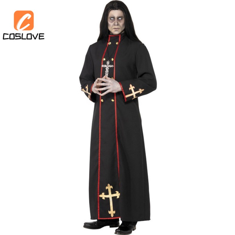 Halloween Male Pastor Cosplay Full Set Costume Suit for Adult Long ...