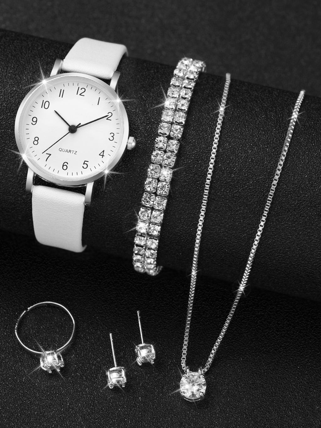 6PCS Women's Small Dial Digital Wristwatch Ladies Simple Leather Strap ...