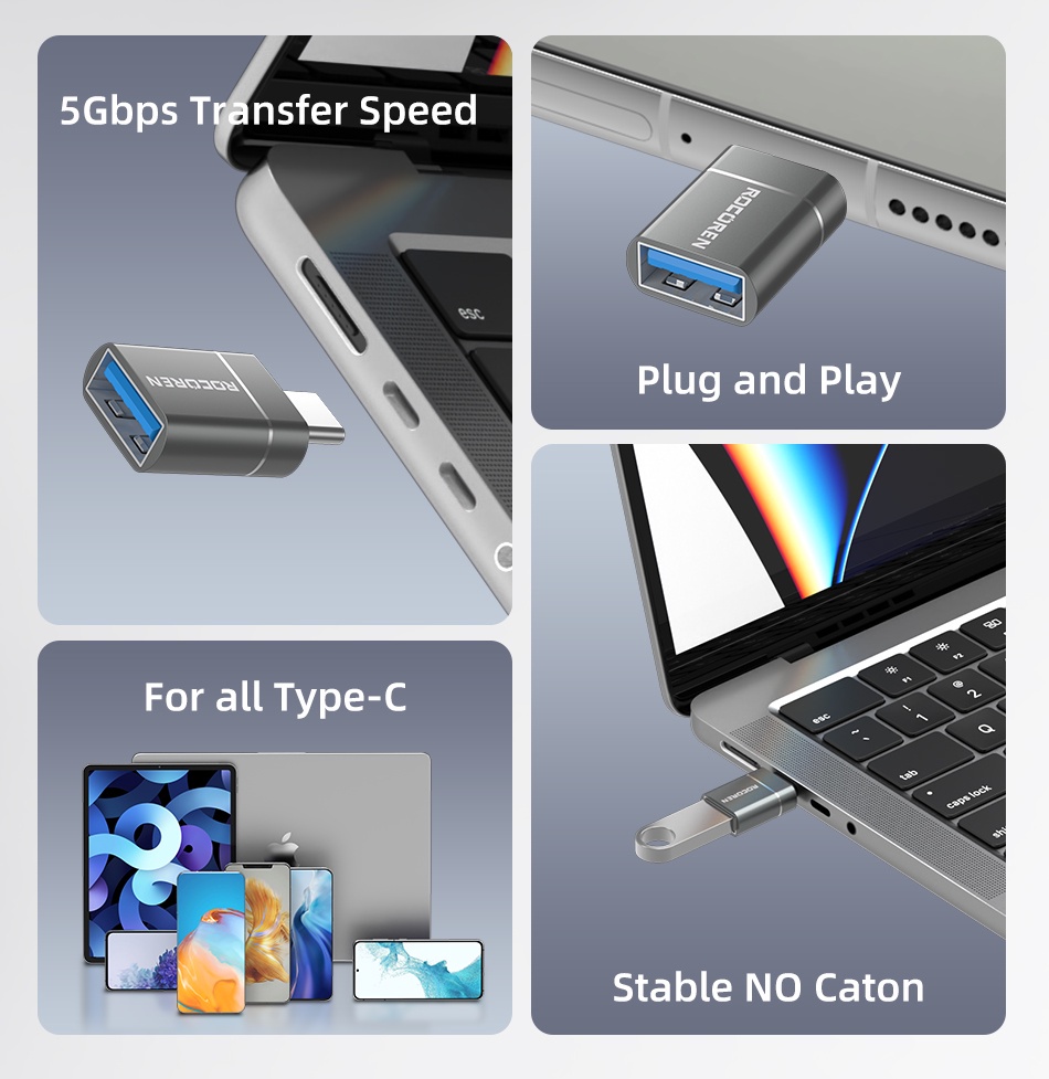 Rocoren OTG Adapter USB Type C Male To USB A 3.0 Female Converter For ...