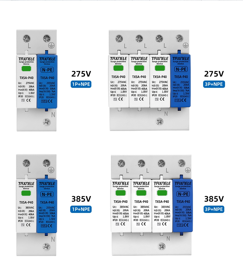 AC SPD Din rail 1P+NPE 3P+NPE 50KA T1 T2 385V 275V 255V House Surge ...