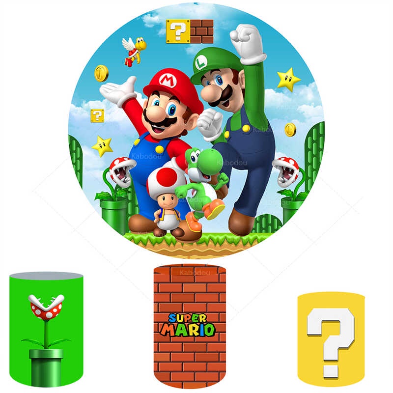 Game Super Mario Backdrop Round Covers Boys Birthday Party Decoration ...