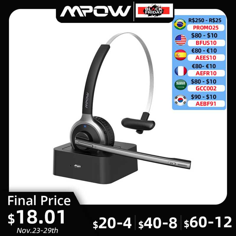 Mpow M5 Pro Bluetooth 5.0 Headphones with Mic Charging Base Wireless Headset for PC Laptop Call ...