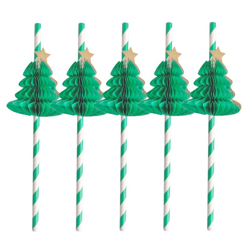 Disposable Christmas Paper Straw 3D Tree Straw Party Decoration Pine ...