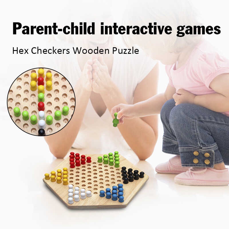 Wooden Educational Board Children Classic Halma Chinese Checkers Set ...