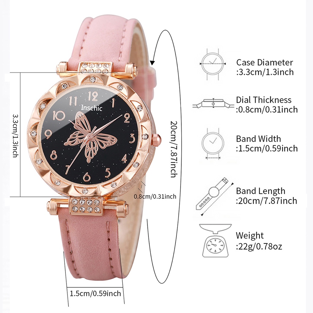 6pcs/set Fashion Diamond Ladies Watch Butterfly Digital Belt Quartz ...