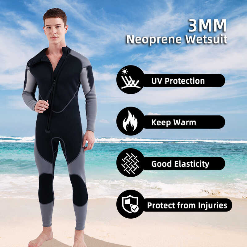 3mm Neoprene Wetsuit for Men Front Zip Full Body Diving Suit for ...