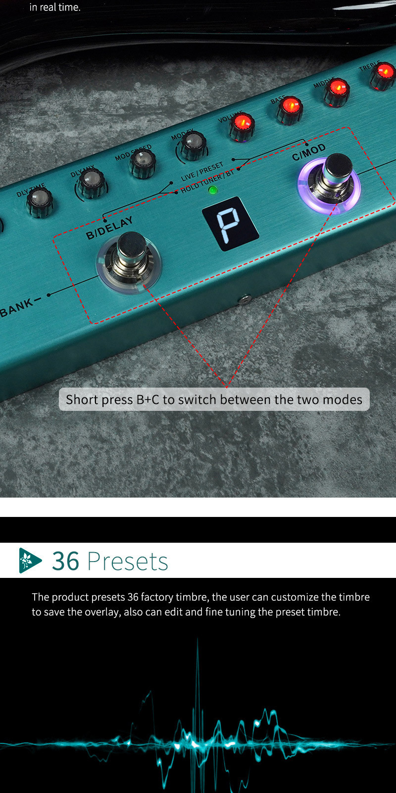 M-VAVE Tank-G V2 Guitar Multi-Effects Pedal Rechargeable 36 Presets 9 ...