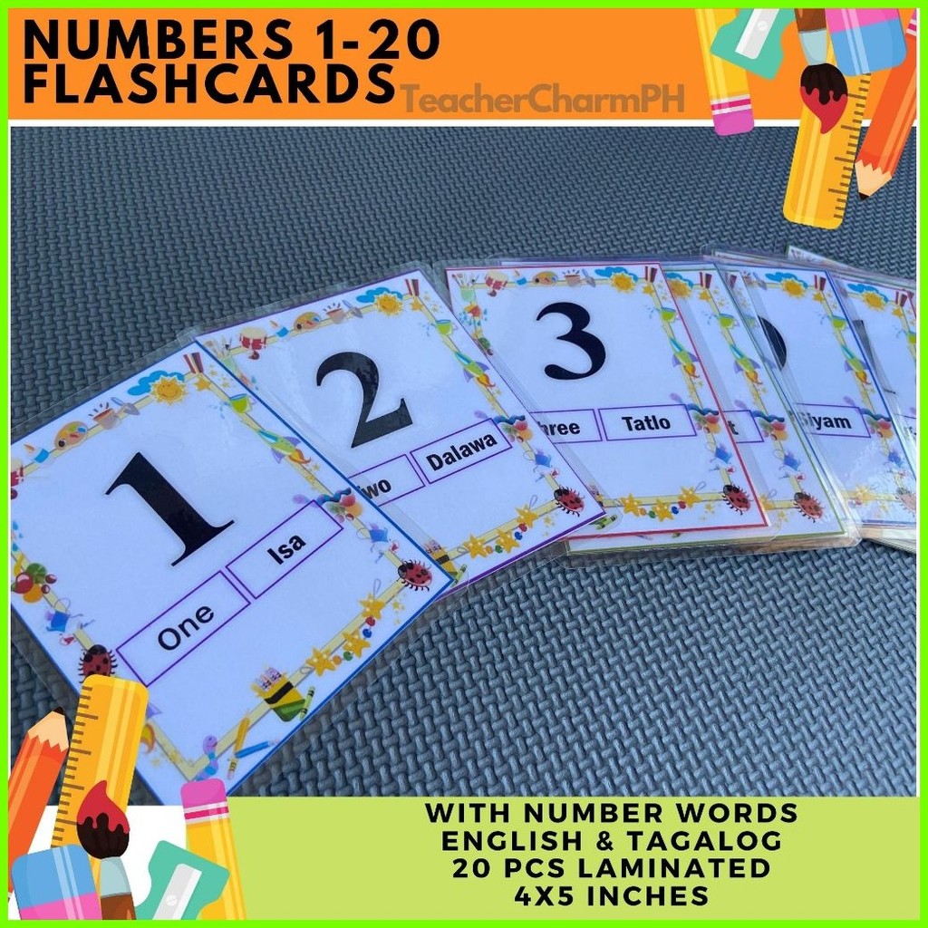 Numbers 1 to 20 Flashcards with Number Words English Tagalog | Shopee ...