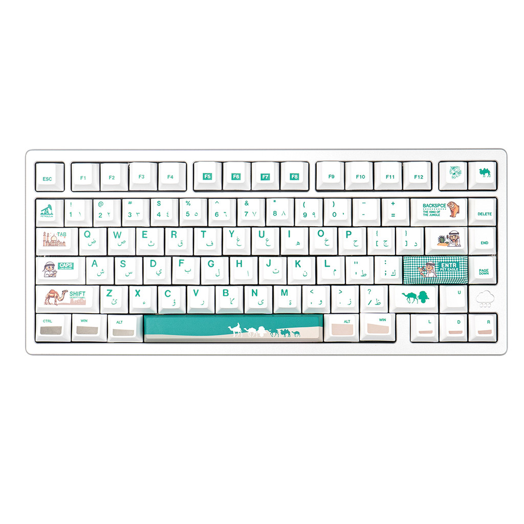 Arabic Language Keycaps White Green 1.7mm PBT Cherry Profile Dye-sub ...