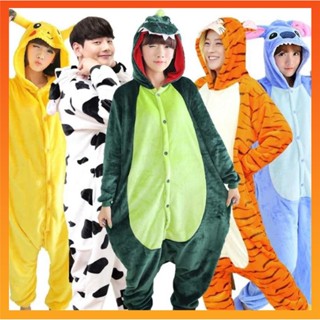 Kigurumi Dinosaur Pikachu Stitch Tiger Cartoon Flannel Pajamas Women Men Sleepwear Onesies ...