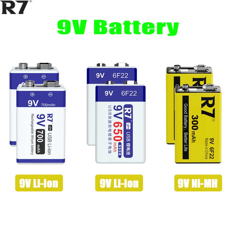 9V Battery 700Mah Micro USB 9 Volt Li-Ion Rechargeable Battery 6F22 9V ...