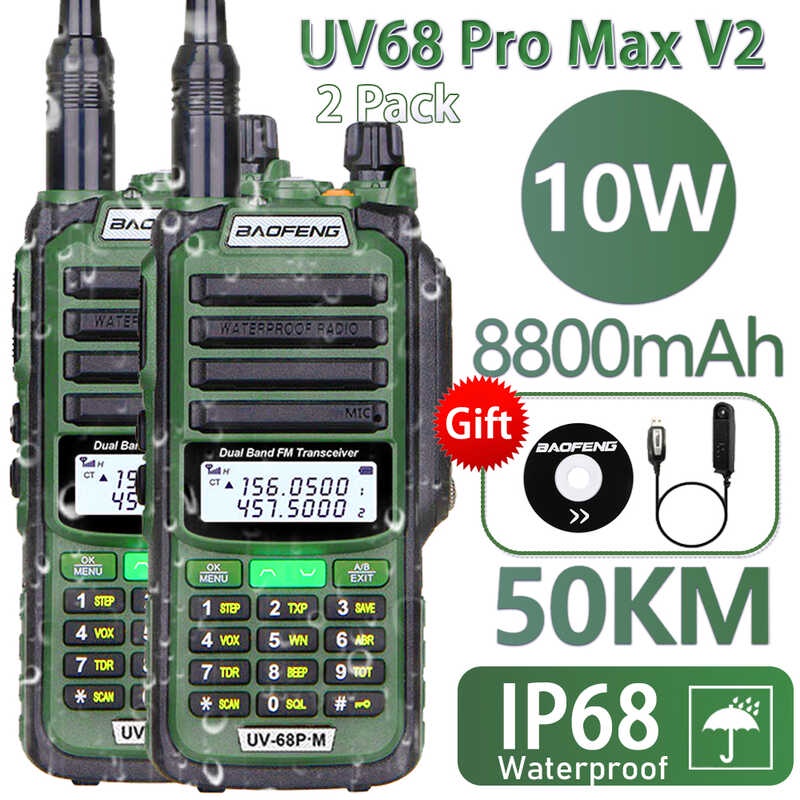 2023 2PCS Baofeng UV-68 PRO MAX V2 IP68 Waterproof Walkie Talkie CB Radio Upgraded Of UV9R 5R ...