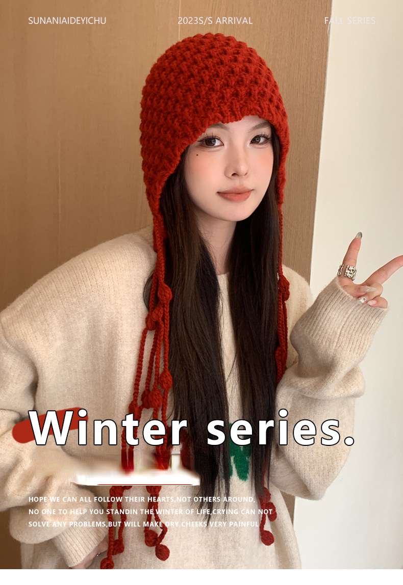 2023 New Arrival New Year‘s Hat Female Warm Wool Tassel Hat Sweet and ...