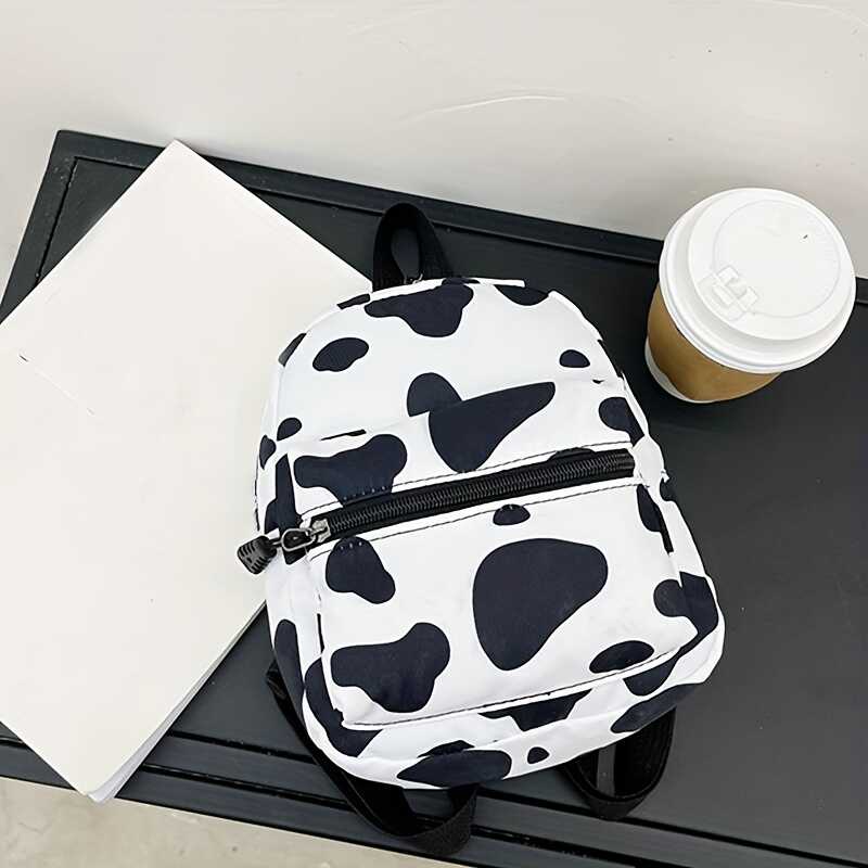 Fashion Cute Cow Pattern Backpack, Casual Canvas Small Backpack ...