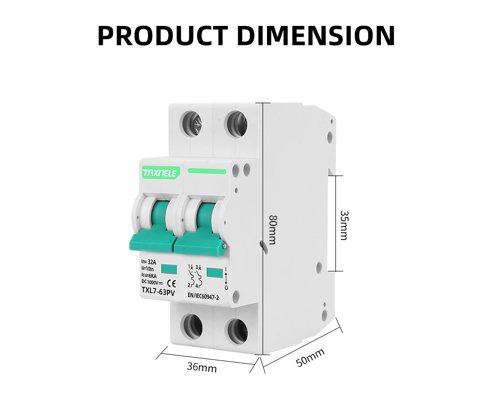 DC MCB Solar Mini Circuit Breaker L7 2P 1000VDC Short Circuit Protection 10A 16A 20A 25A 32A 63A ...