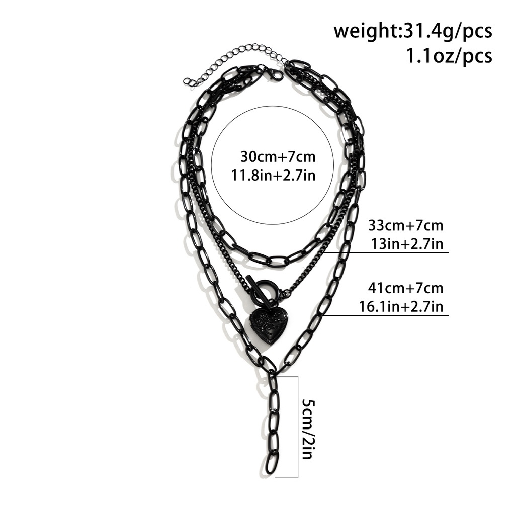 Black Thick Chain with Heart Pendant Necklace for Women Punk Chunky ...