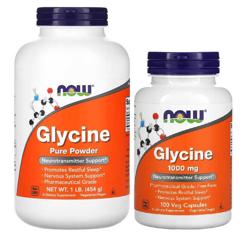 NOW Foods, Glycine, 1,000 mg, 100 Veg Capsules or Pure Powder, 1 lb ...