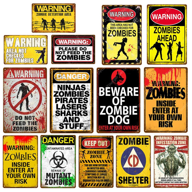 Warning Beware Of Zombie Danger Keep Out Metal Tin Signs Vintage Poster ...