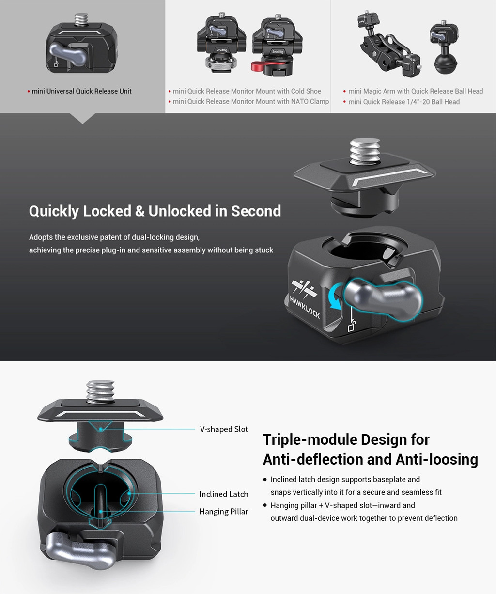 SmallRig Drop-In HawkLock mini Magic Arm with Quick Release Ball Head ...