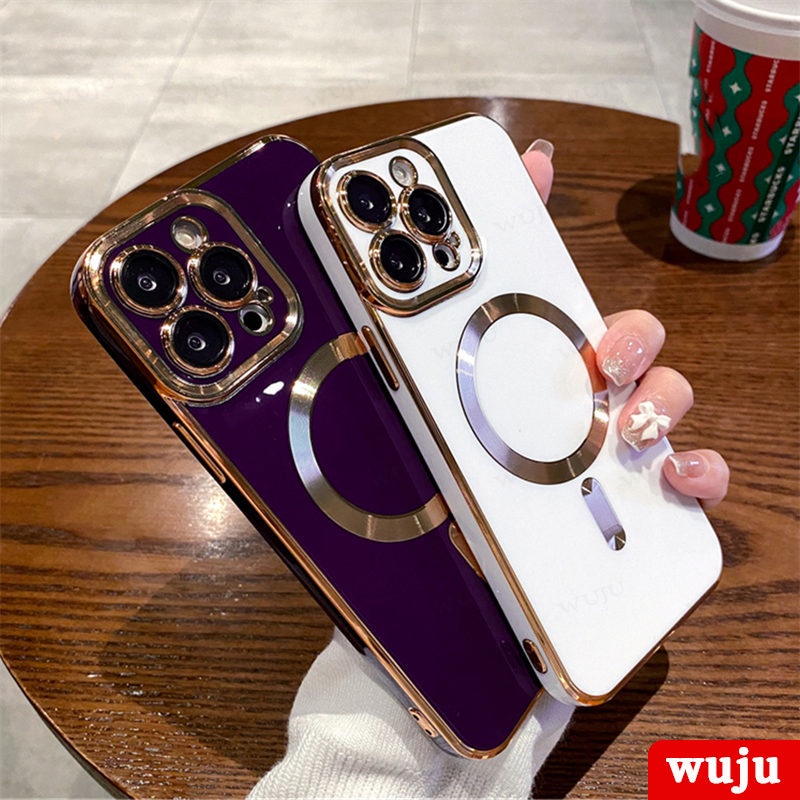 WUJU Luxury Plating Frame Magnetic Wireless Charge Phone Case ...