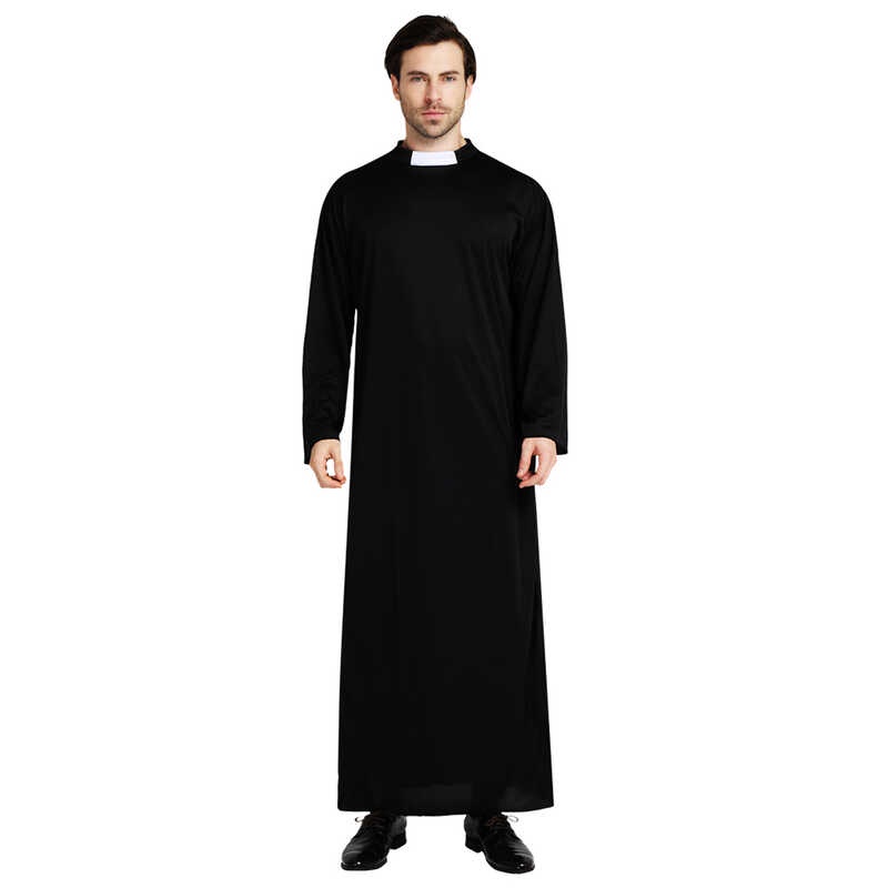 Halloween Adult Jesus Christ Male Missionary Priest Black Robes Cosplay ...