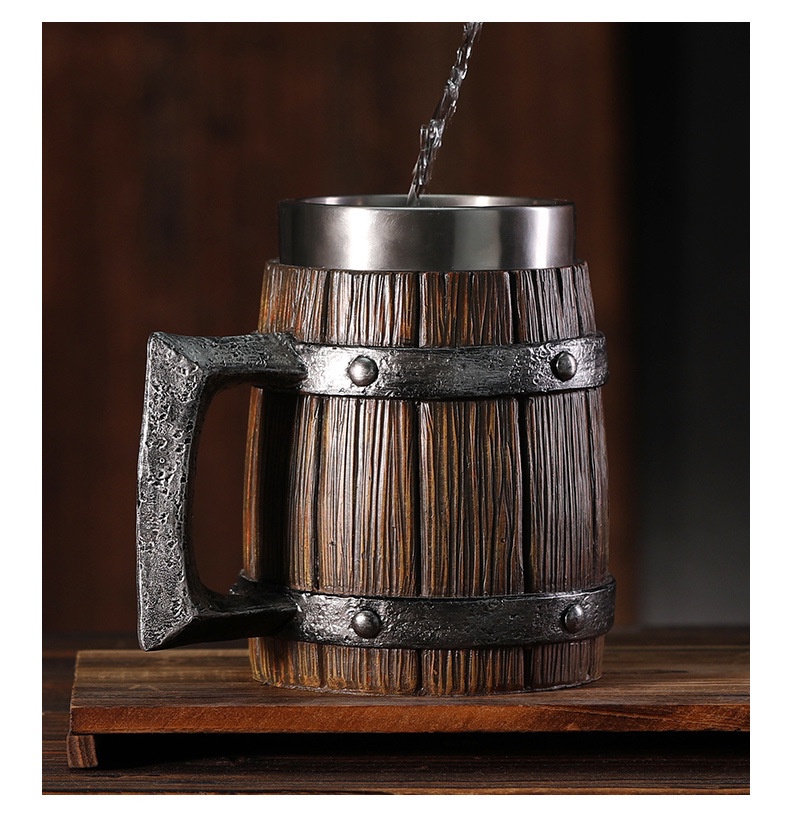 One Piece Large Capacity Wooden Barrel Beer Steins Anime Stainless ...