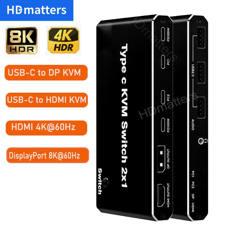 Type C KVM Switch Dual Port Usb-C HDMI KVM Switch Na May PD Charging 8K ...