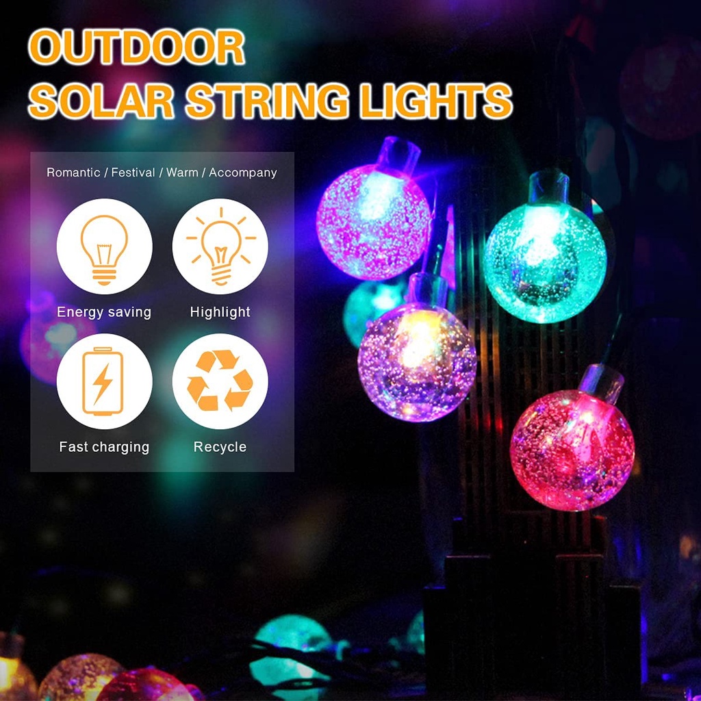 Lights String Outdoor Waterproof LED Christmas Solar Power Crystal ball ...